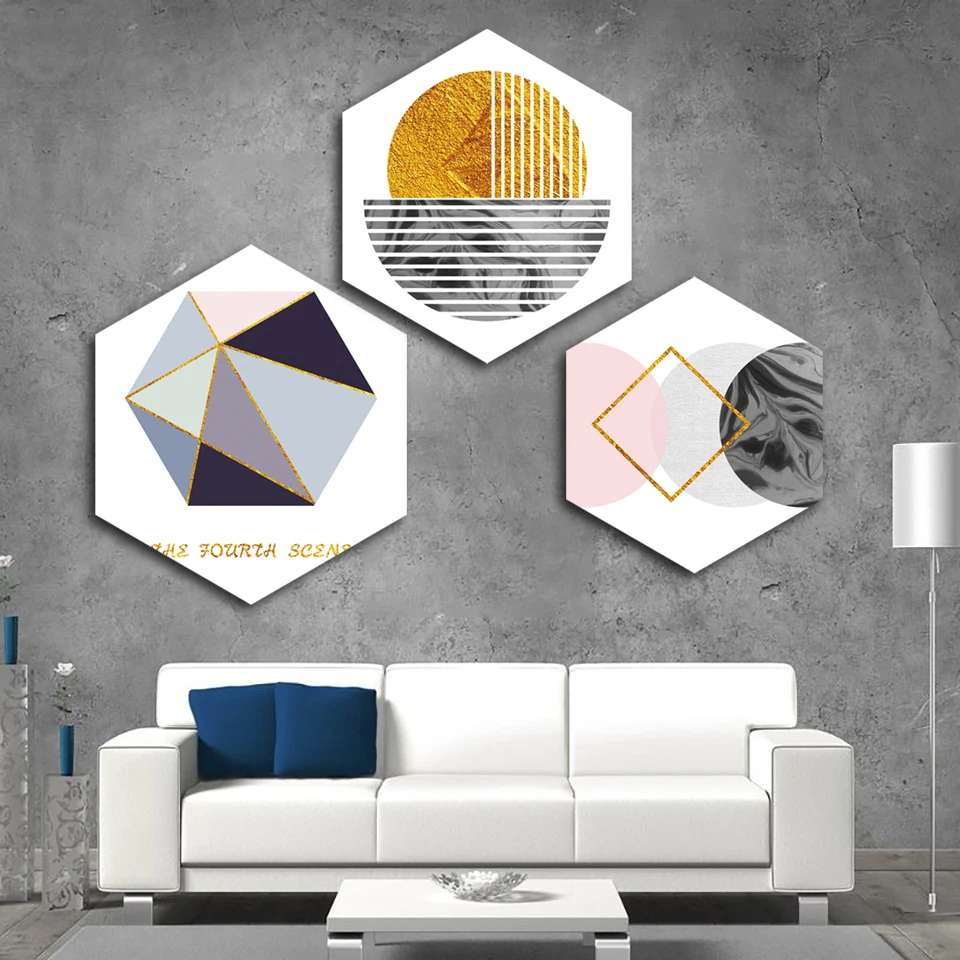 Nordic Hexagon Painting Prints Geometric Marble Polygon Abstract ...