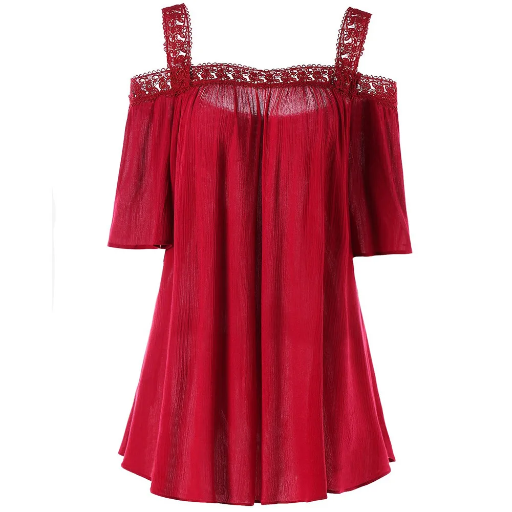 Buy Solid Lace Patchwork Shirt Women Plus Size Ruched