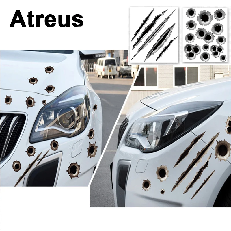 Atreus 3D Cool Bullet Hole Car Stickers Covers Styling For Lexus Honda ...
