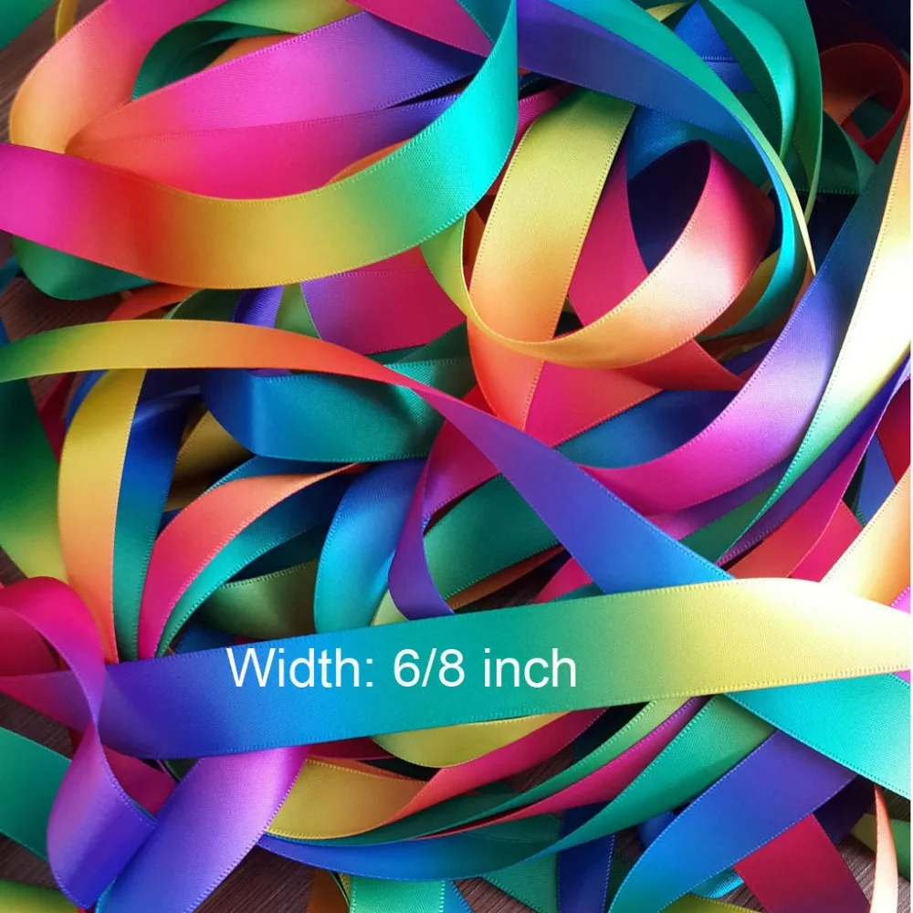 50 yards 6/8" Rainbow Satin Ribbon, rainbow ribbon colorful satin ...