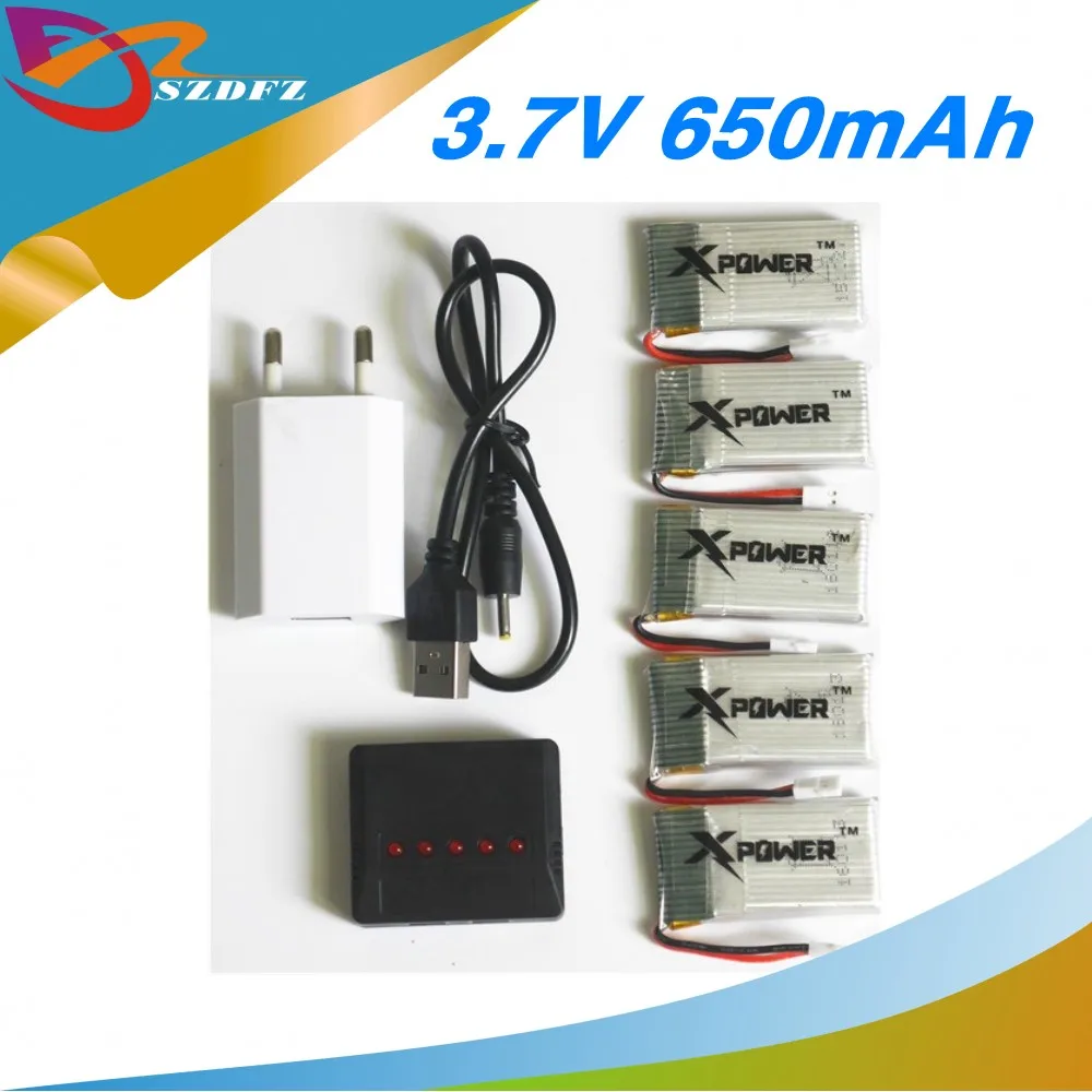 5pcs 3.7V 650mAh Xpower lipo battery +5 in 1 Charger plug USB Interface ...
