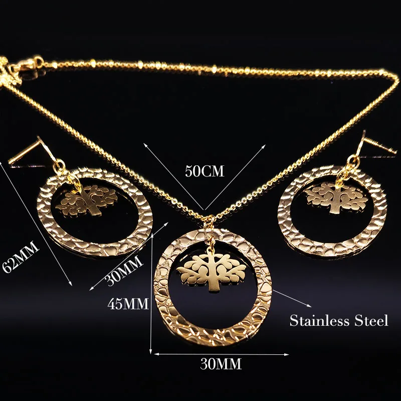 2019 Tree of life Stainless Steel Jewelry Set Peru Gold Color Necklace ...