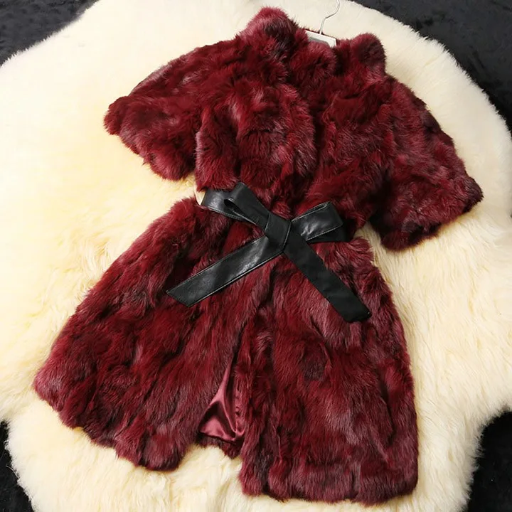 2014 New Arrival Winter Faux Rabbit Fur Coat Women Short Sleeve Rabbit