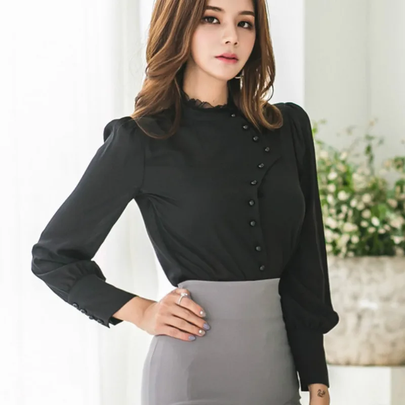 Buy 2018 Autumn Long Sleeve Office Ol Black Shirts