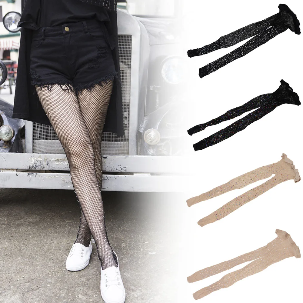 Women Spandex Sparkle Rhinestone Fishnet Bodystocking Pantyhose Tights ...