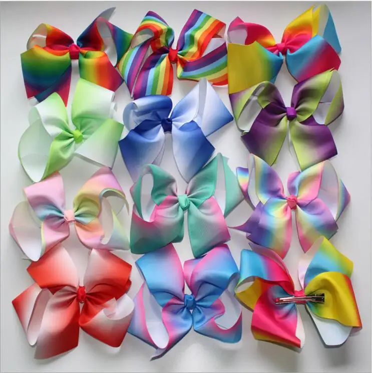 Rainbow color 20cm Ribbon children girls bows little girls hair clip ...