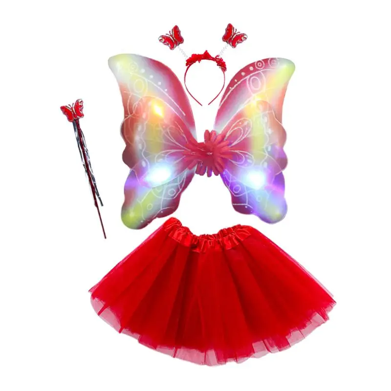 Светодиодный костюм феи для девочек, 4 предмета, фатиновая юбка-пачка ...