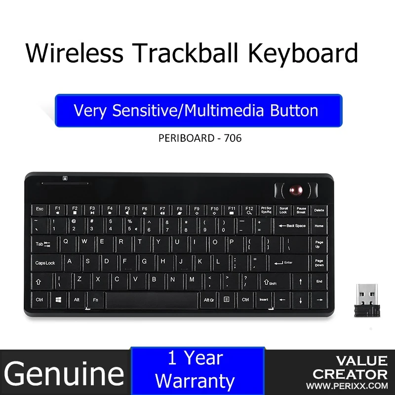 Wireless Mini Multimedia Trackball Keyboard