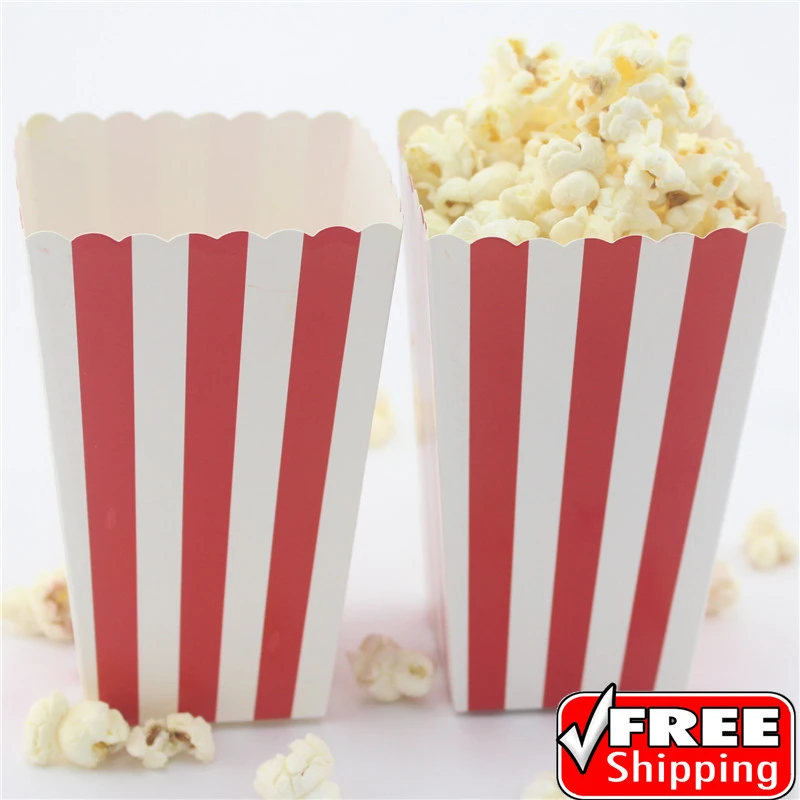 36pcs Red Striped Paper Popcorn Boxes Old Fashioned Carnival Circus ...