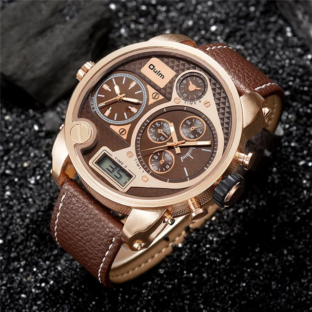 Oulm Super Big Style Dual Display Quartz Watch Male Large Dial Casual ...