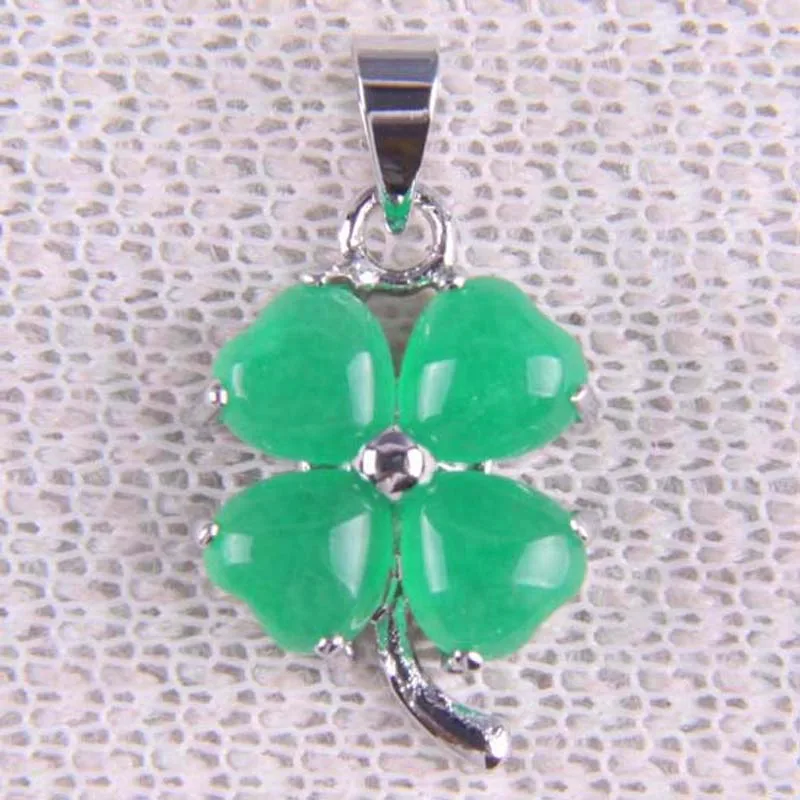 Natural 13x20mm Green Luck Stone Four-leaf Clover Bead Gem Pendant ...