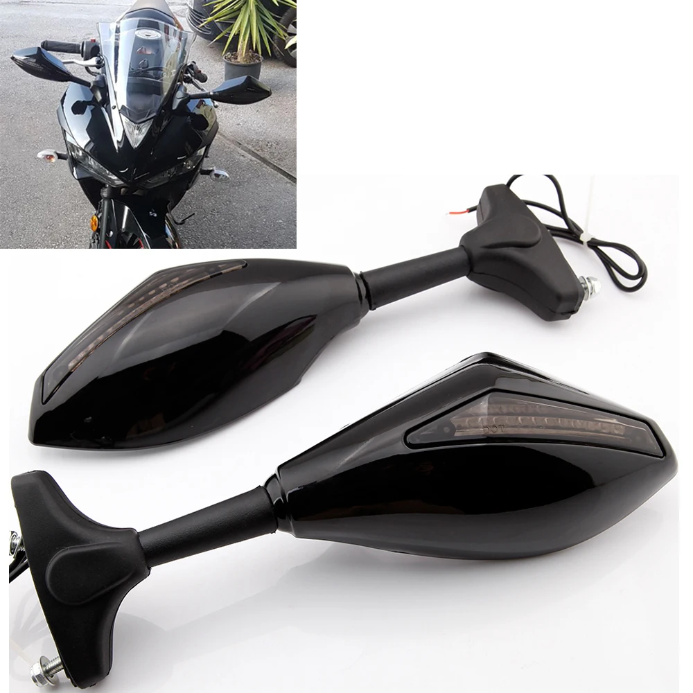 LED Turn Signals Integrated Mirrors For Honda Kawasaki Yamaha Suzuki ...