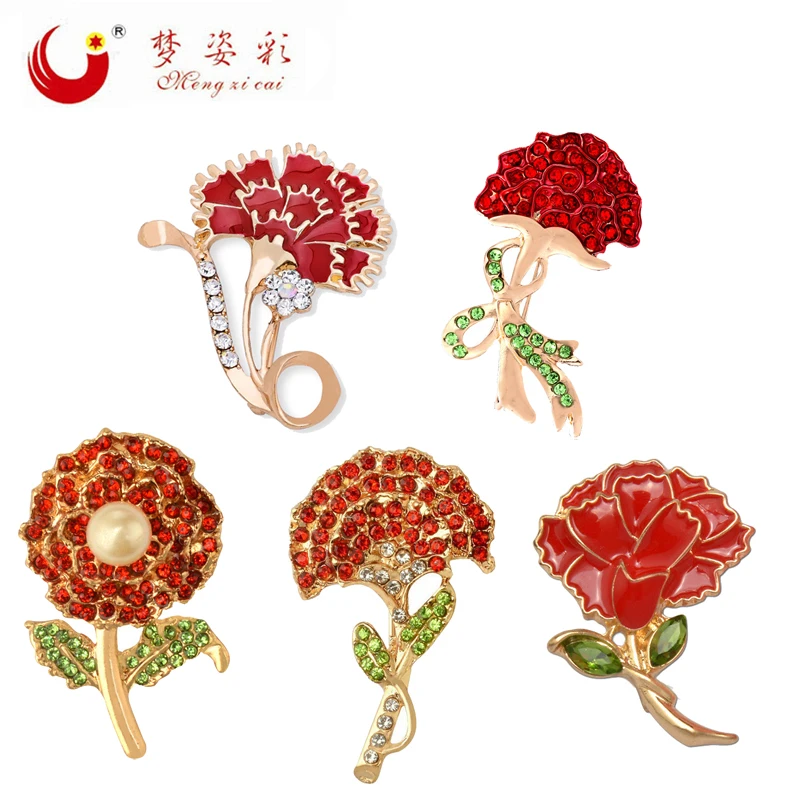 CAIZI-Red-Rhinestone-Carnation-Brooches-for-Mother-s-days-Enamel-Pins ...