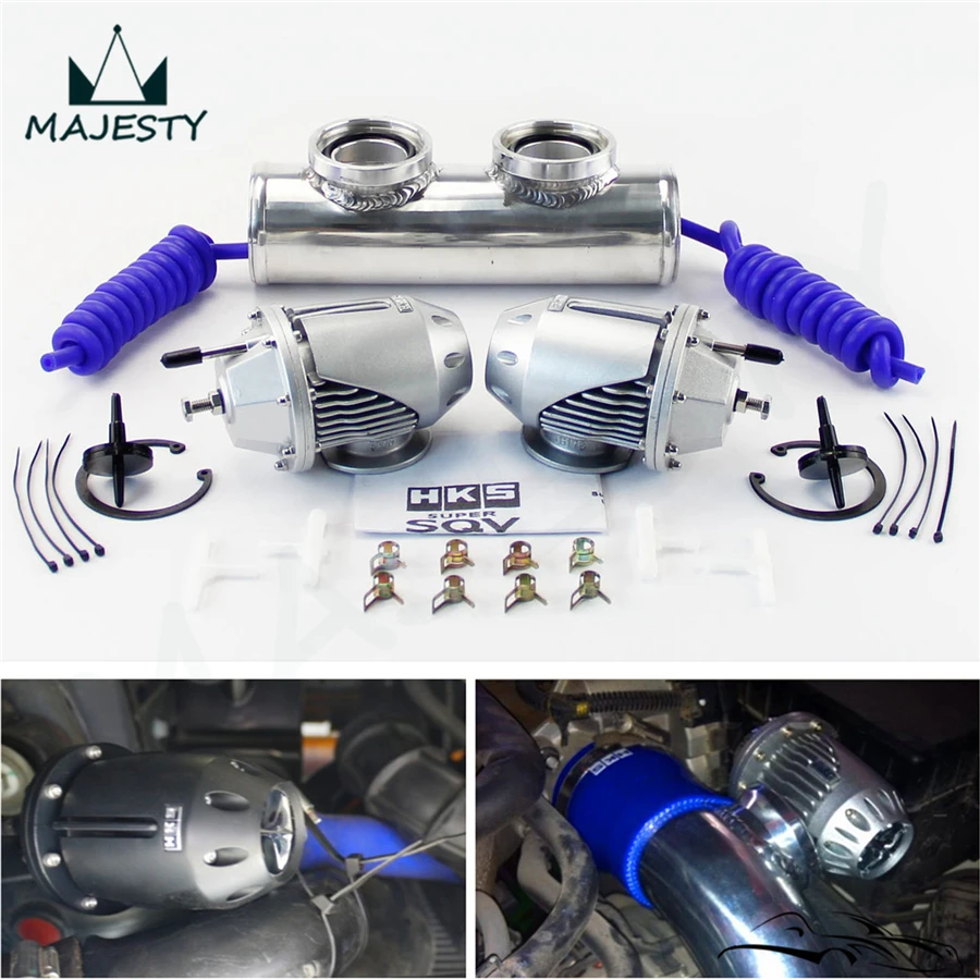 SILVER 2X UNIVERSAL TYPE 2 ADJUSTABLE BLOW OFF VALVE BOV+2" DUAL FLANGE ...