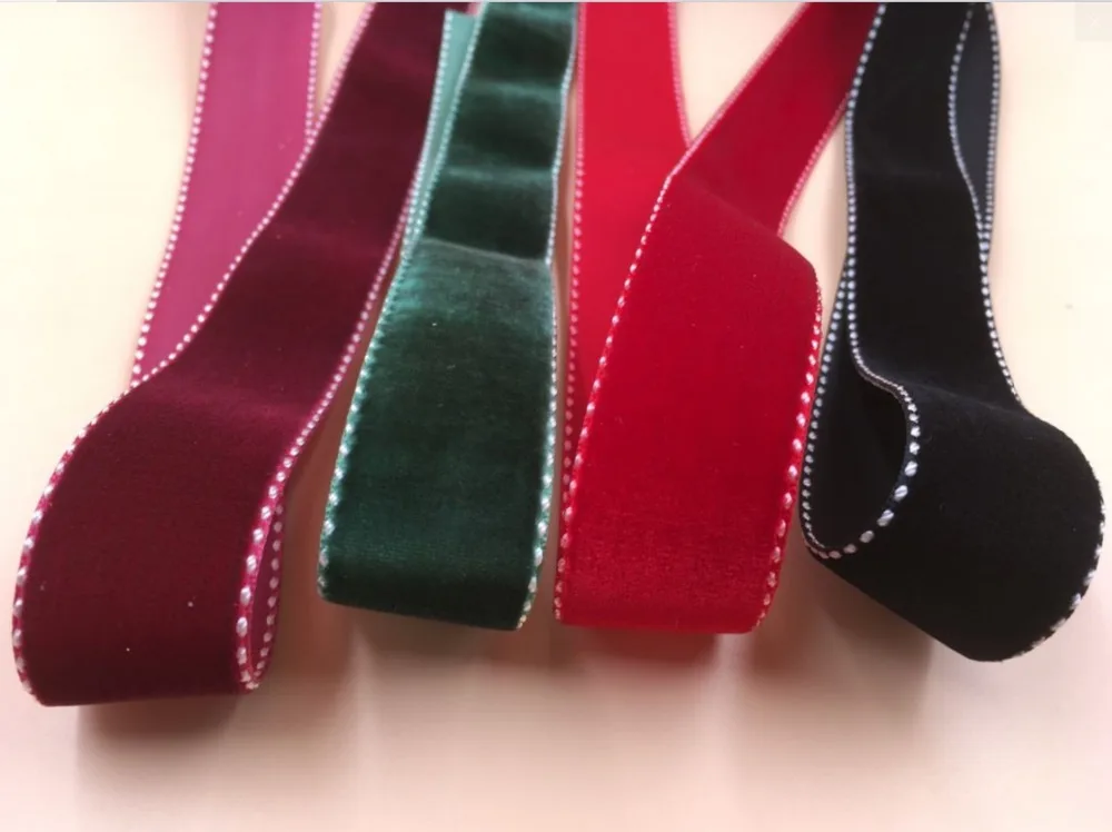 5yards Lot 1" 25mm Velvet Ribbon With White Stitches For Gift Hair ...