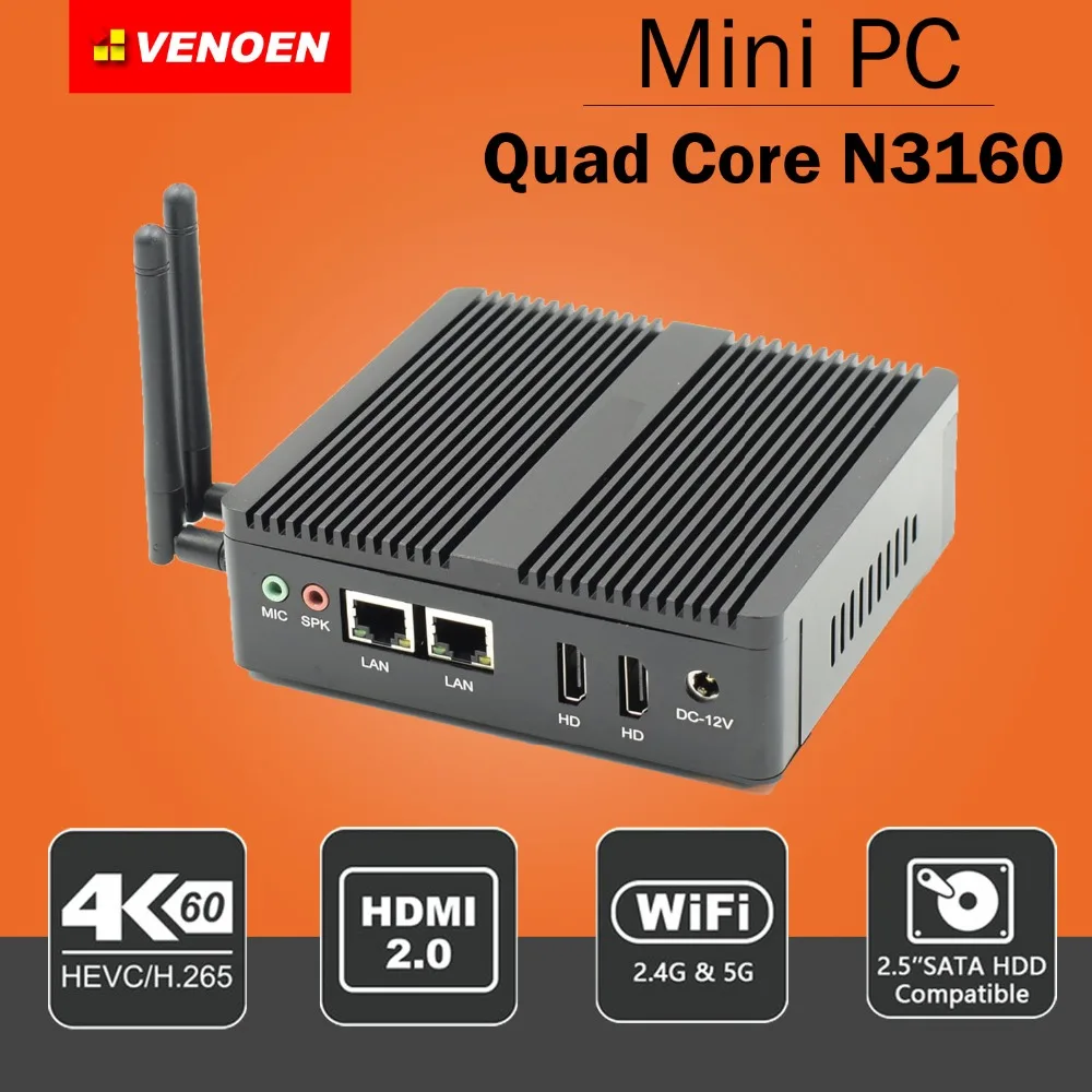 New Quad Core Mini PC Windows Celeron N3160 J3160 J1900 Dual LAN mini ...