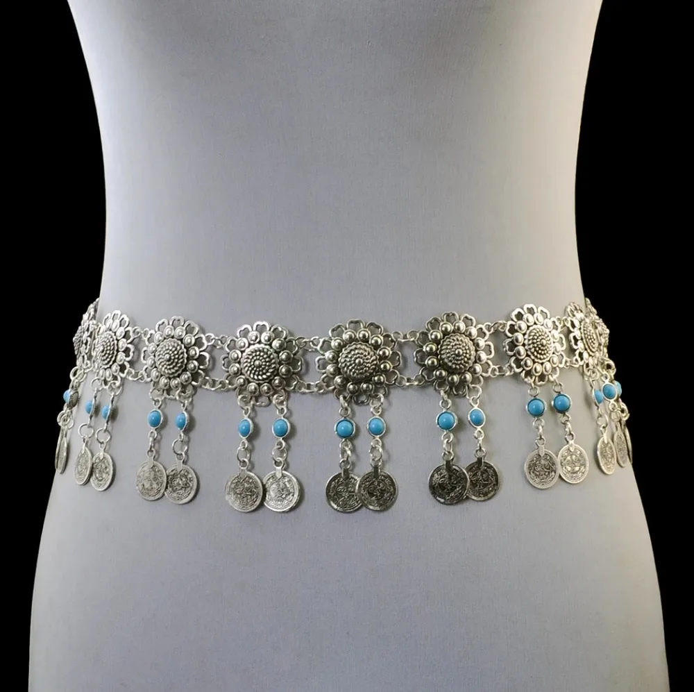 Turkish-Vintage-Beach-Blue-Stone-Flower-Shaped-Belt-Waist-Chains-Women ...