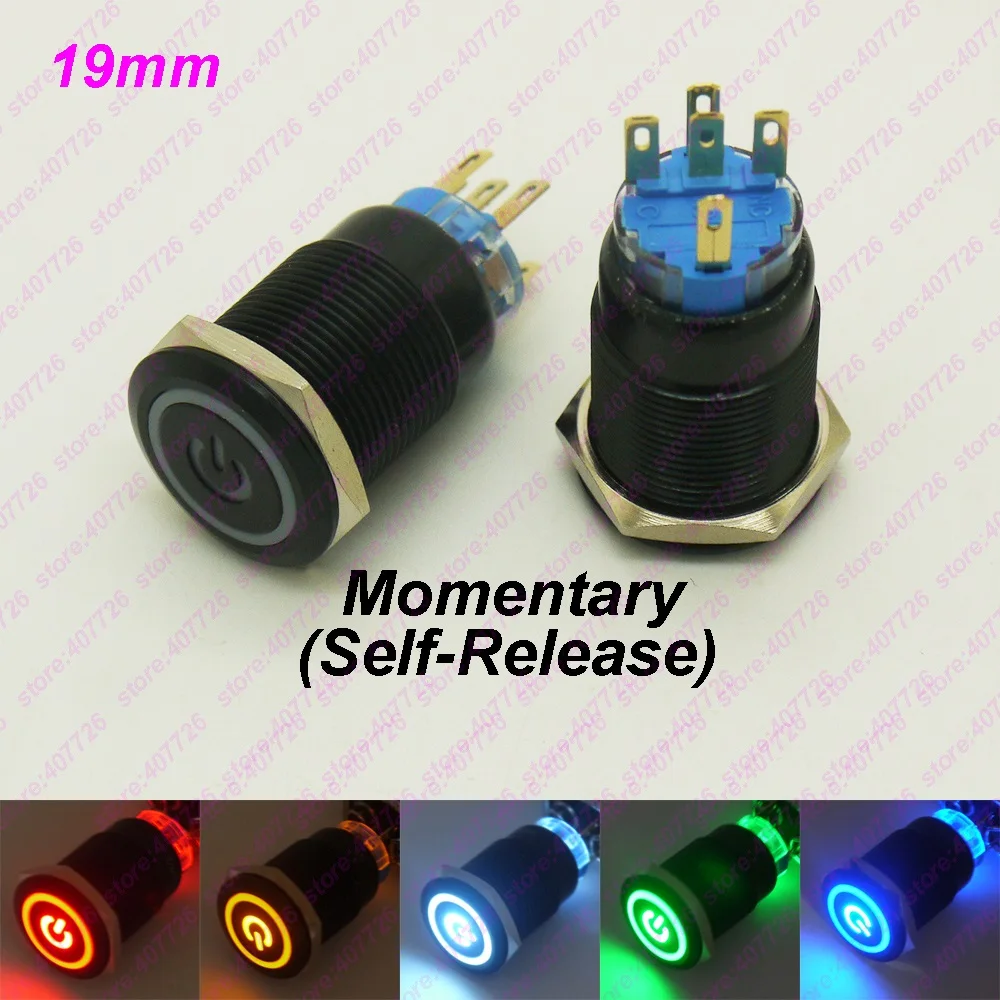 1PC19MM Black Metal Switch Glowing Ring+Power Push Button With LED 12V ...