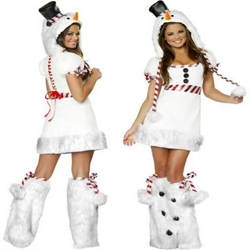 2018 New Latest High Quality Hot Sale Snowman Mini Dress Costume Women White Christmas Costumes