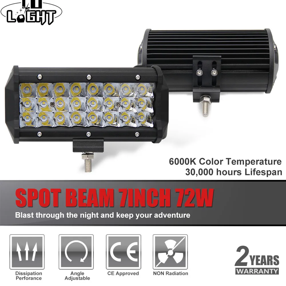 CO LIGHT 7 Inch Led Light Bar 72W Spot Auto Led Work Light Bar for 4X4 ...