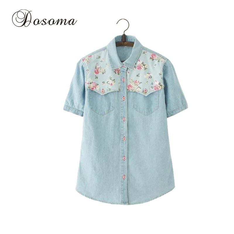 Plus Size Denim Shirt Women 2017 Summer Short Sleeve Women Blouses Tops ...