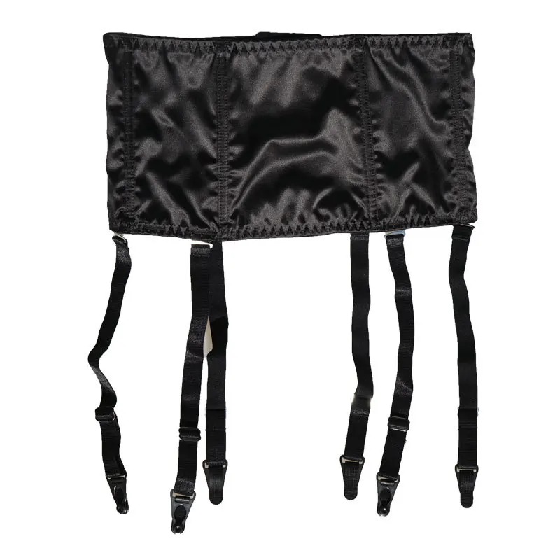 Satin Garter Belt Removable Wide 6 Straps Metal Buckles Clips Sexy