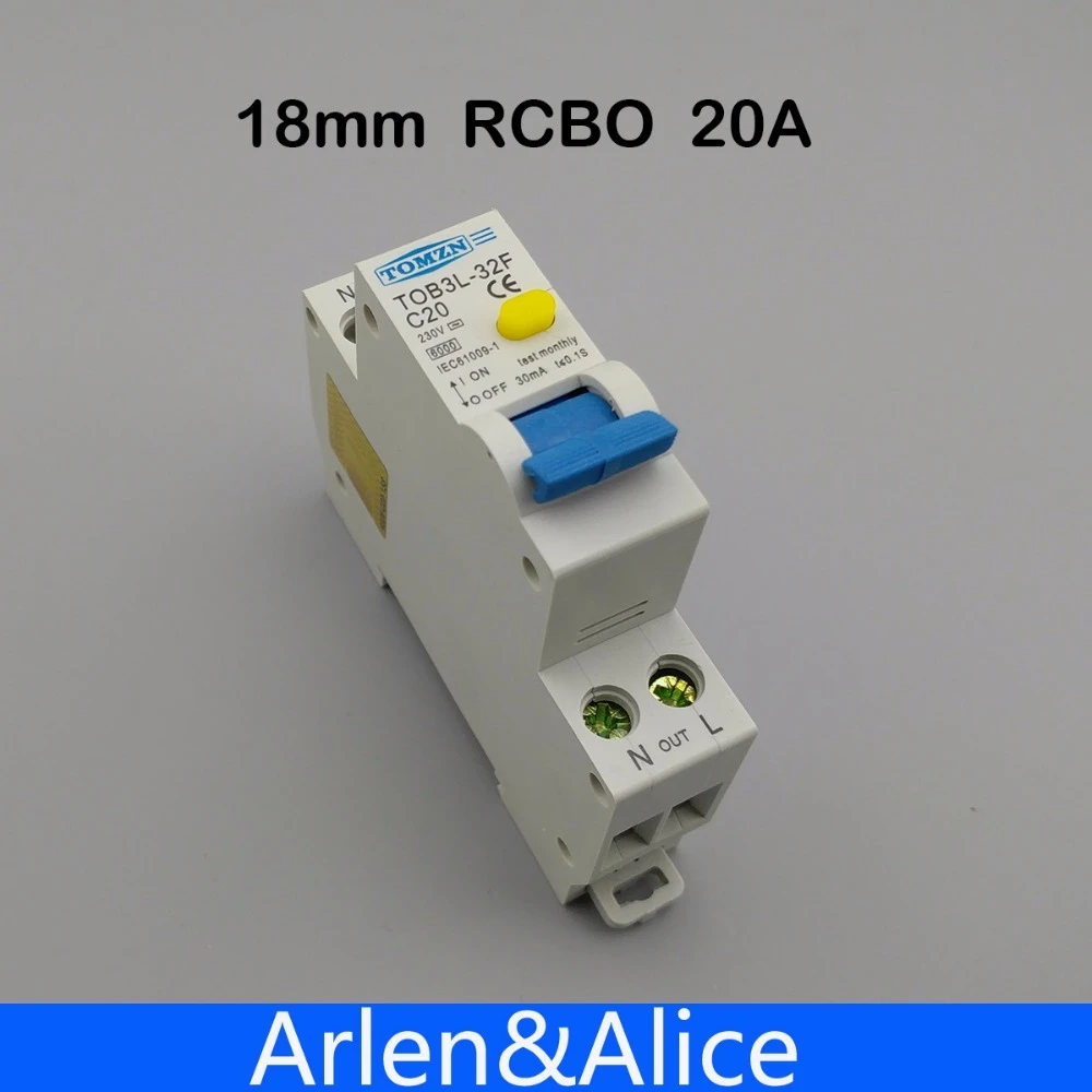 18mm Rcbo 20a 1p+n 6ka Residual Current Circuit Breaker Differential ...