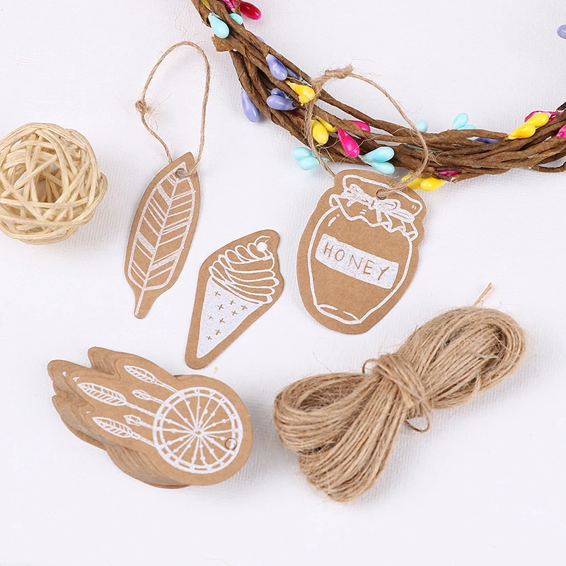 50PCS Multi Style Kraft Paper Tags Handmade DIY Crafts Hang Tag With ...