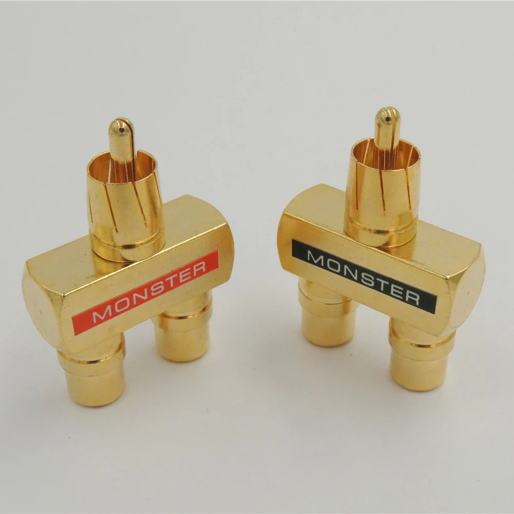 4pcs Gold Plated 1 Male To 2 Female Av Video Audio Y Splitter Rca Adapter Plug In Connectors