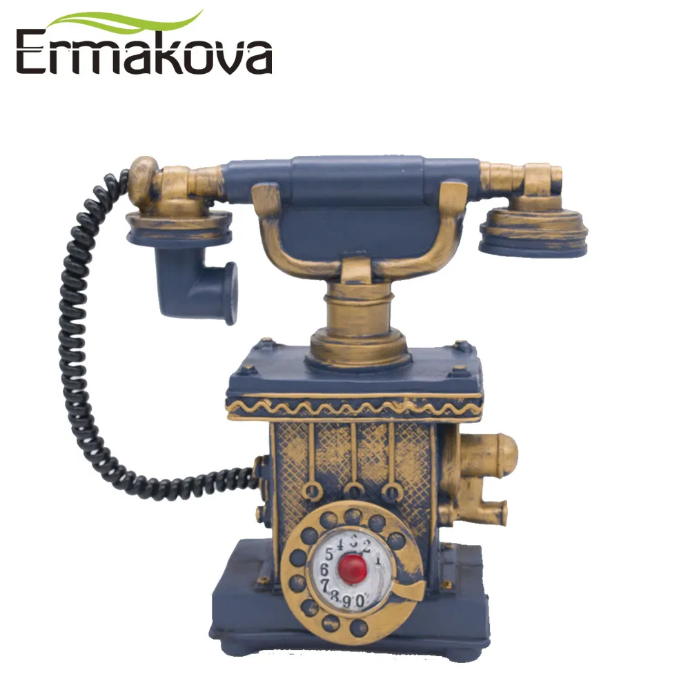ERMAKOVA 7.4" Retro Resin Telephone Figurine Vintage Rotary Dial Phone ...