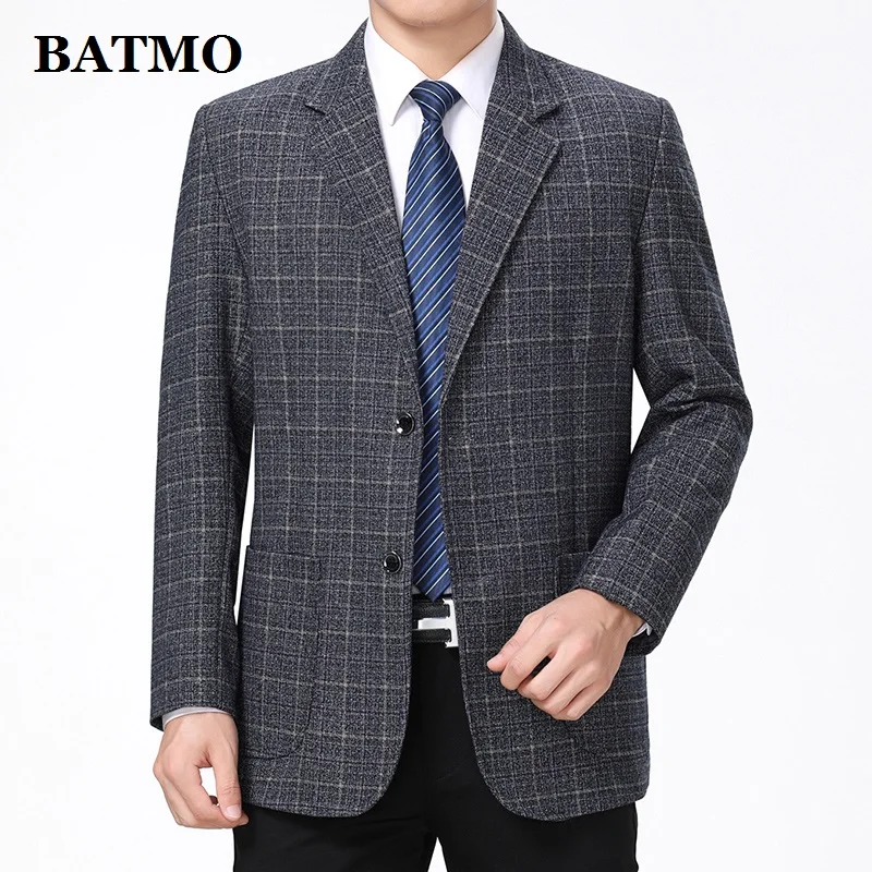 Batmo blazer xadrez casual masculino, casaco inteligente social para ...