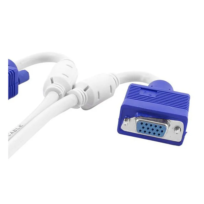 Male 15 pin VGA 25.4 cm female 15 pin VGA cable Double white / blue-in ...