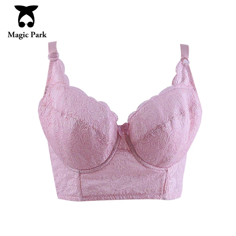 MagicPark 36/80D 38/85C 40/90C Rosa Floral Mujeres Bra Big Girl Bralette Bralette Push Up ...