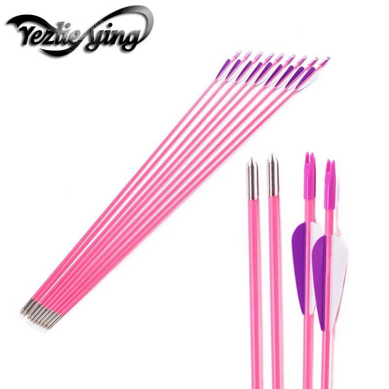 12Pcs-30-Inch-Spine1000-Pink-Fiberglass-Arrows-Purple-White-Feather-For ...