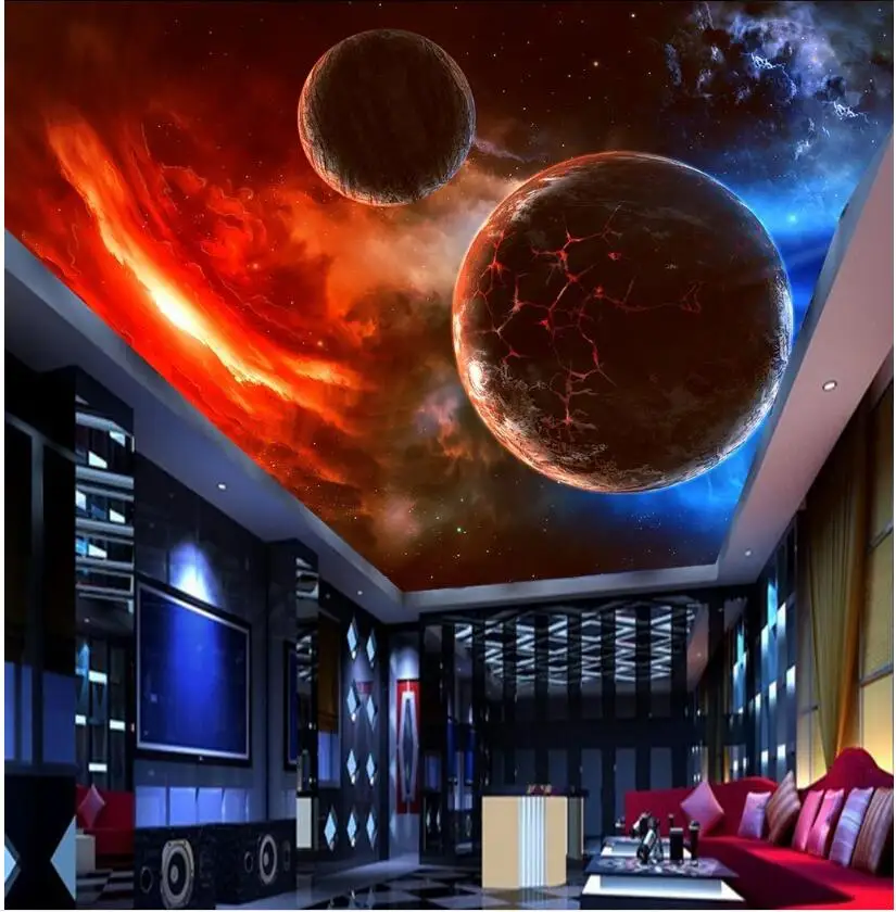 3d-ceiling-murals-wallpaper-custom-photo-Suspended-meteorite-space ...