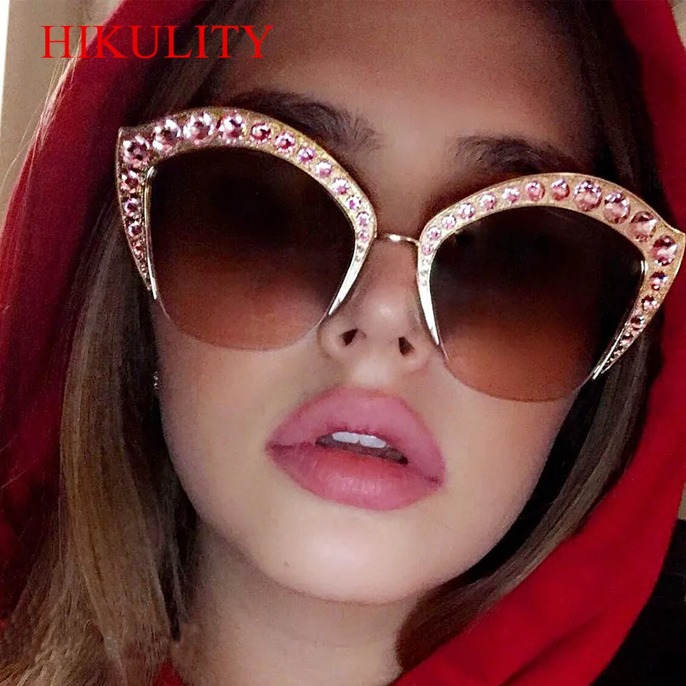 Crystal Cat Eye Brand Sunglasses Women Clear Frame Rhinestone Cateye ...
