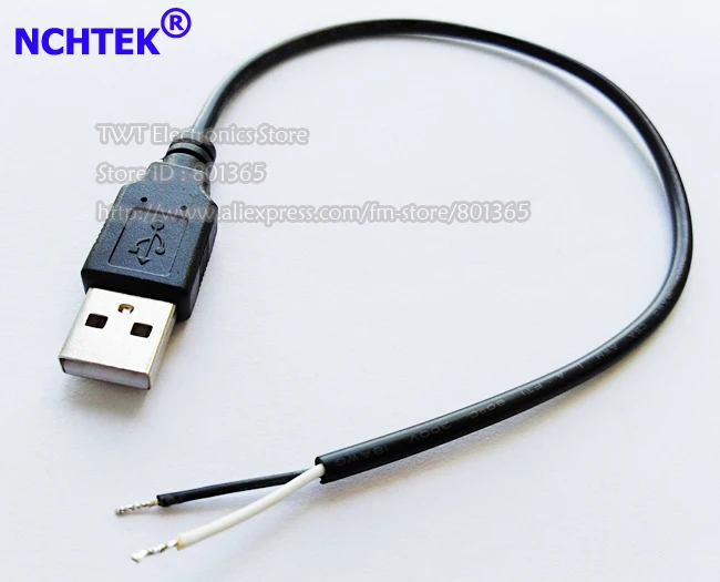 NCHTEK USB Male Plug 2 Wire/2pin Power Cable Cord Connectors , USB Male Lead Cord 30cm/Free ...