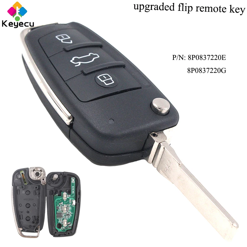 KEYECU Upgraded Flip Remote Car Key With 3 Buttons& 315MHz& ID48 Chip ...