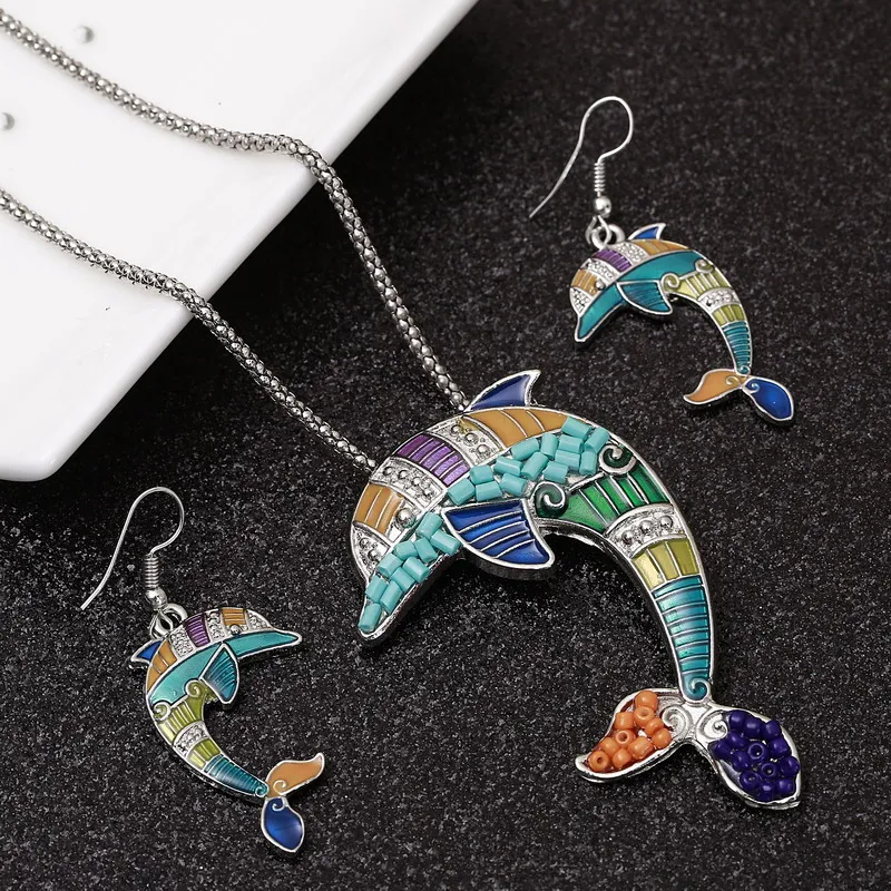 High Quality Enamel Dolphin Jewelry Sets Animal Pendants Necklaces and ...