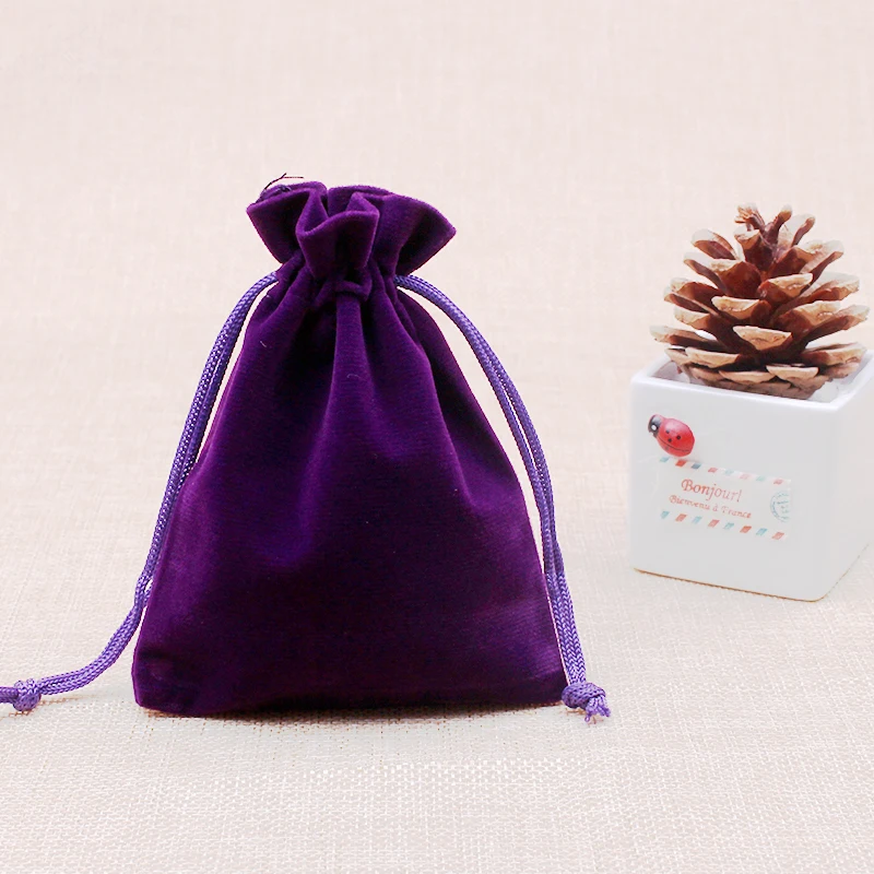 7x9cm high quality deep purple velvet bags 50pcs/lot drawstring storage ...