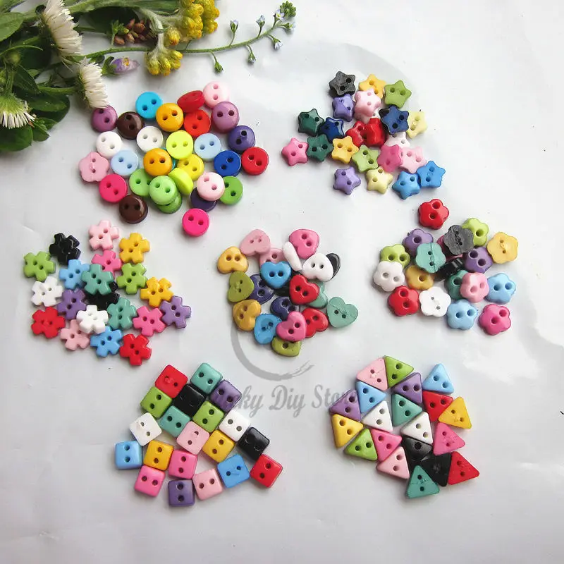 300pcs 7 shapes mixed mini buttons for doll craft scrapbooking resin ...