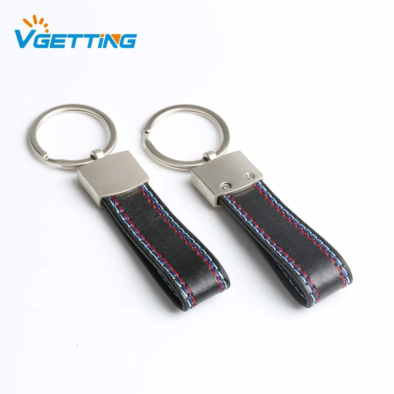 Car styling Leather Belt Chrome Keyring Keychain Key Chain For BMW M Sport E46 E39 E60 F30 E90 ...