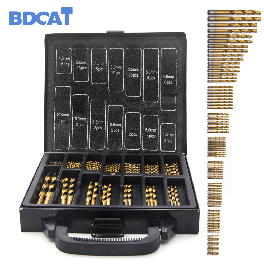 Bdcat 99pcs Titanium Coated Hss Twist Drill Bits Set And Case Plastic Wood Metal Kit In Drill