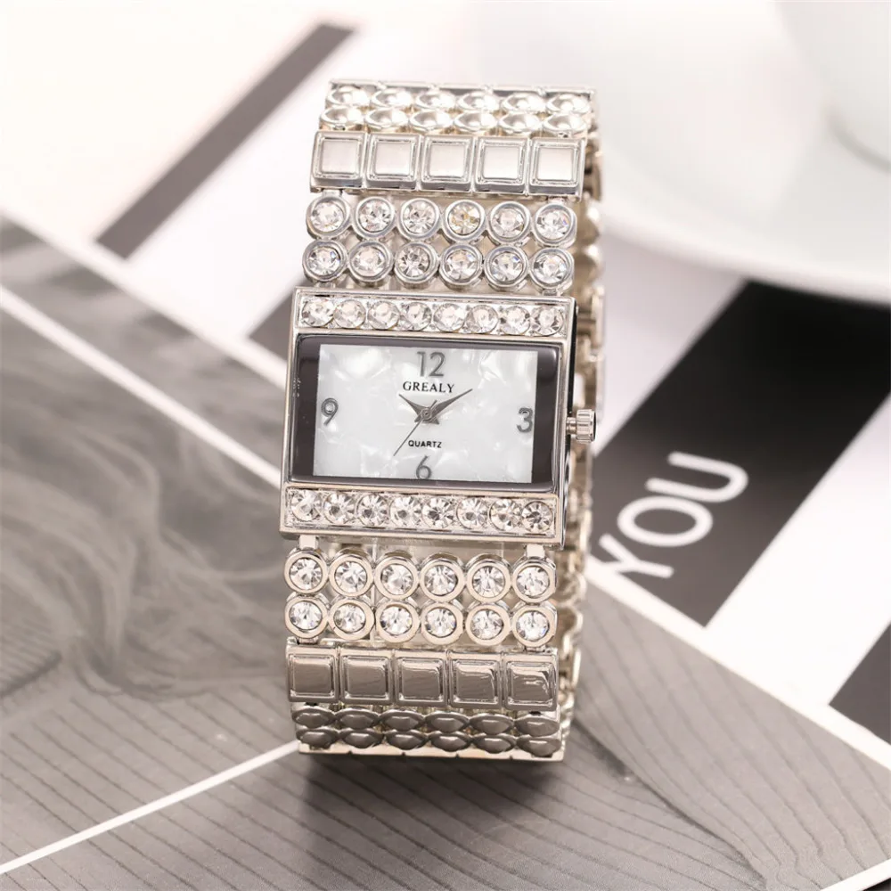 Luxury Ladies Metal Quartz Stainless Belt Rectangle Dial With Diamond Women Watch Rhinestone ...