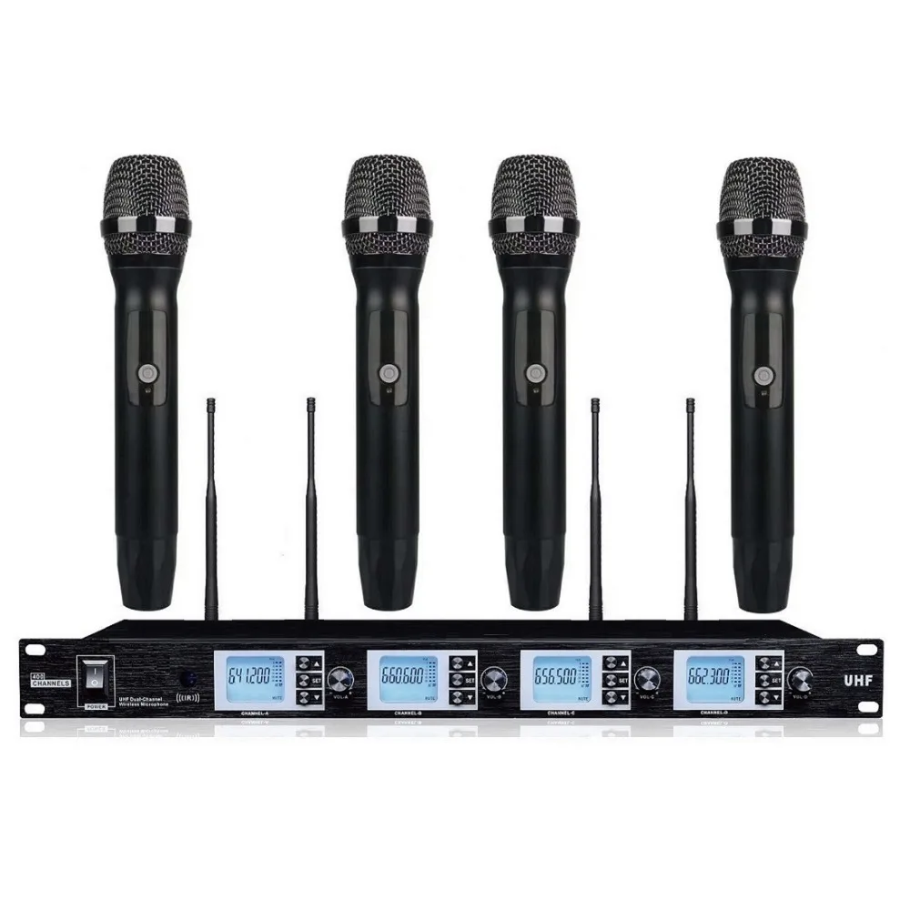 Bolymic 4 X 100 Channels Uhf Pll Handheld Wireless Microphone System ...