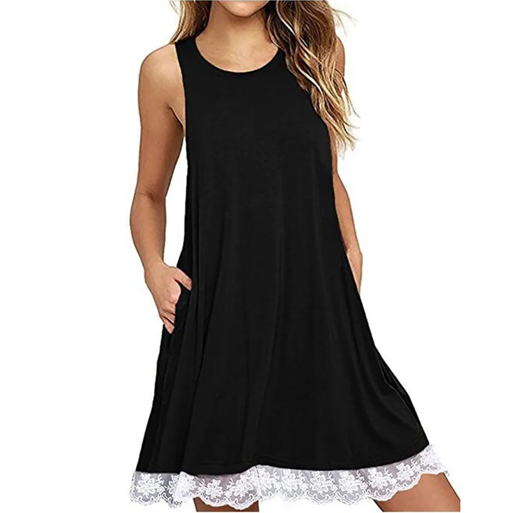 Chamsgend Fashion Women Summer O Neck Casual Lace Sleeveless Above Knee