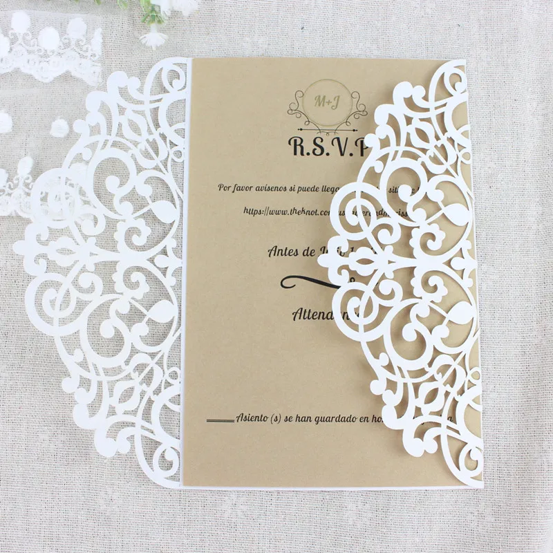 Rustic elegant white invitation card with hemp rope 50pcs/lot flower ...
