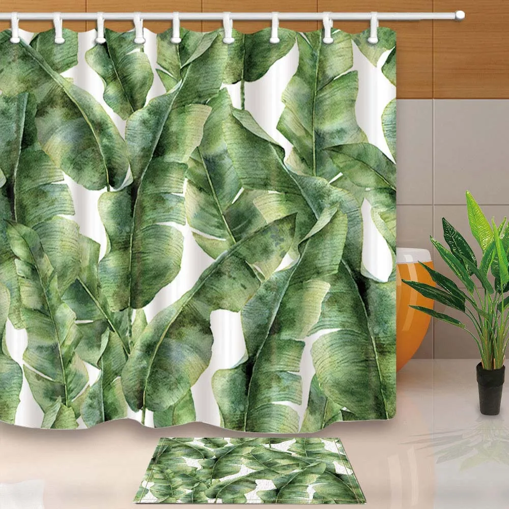 Buy Tropical Green Leaves Printed Polyester Shower