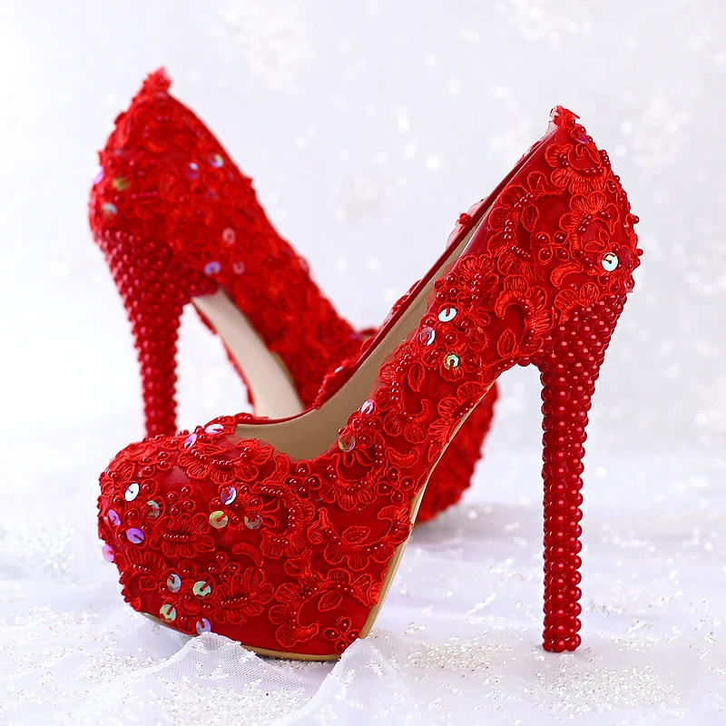 2016 Women Pumps Fashion Wedding Shoes Red Color Glittering Platform ...