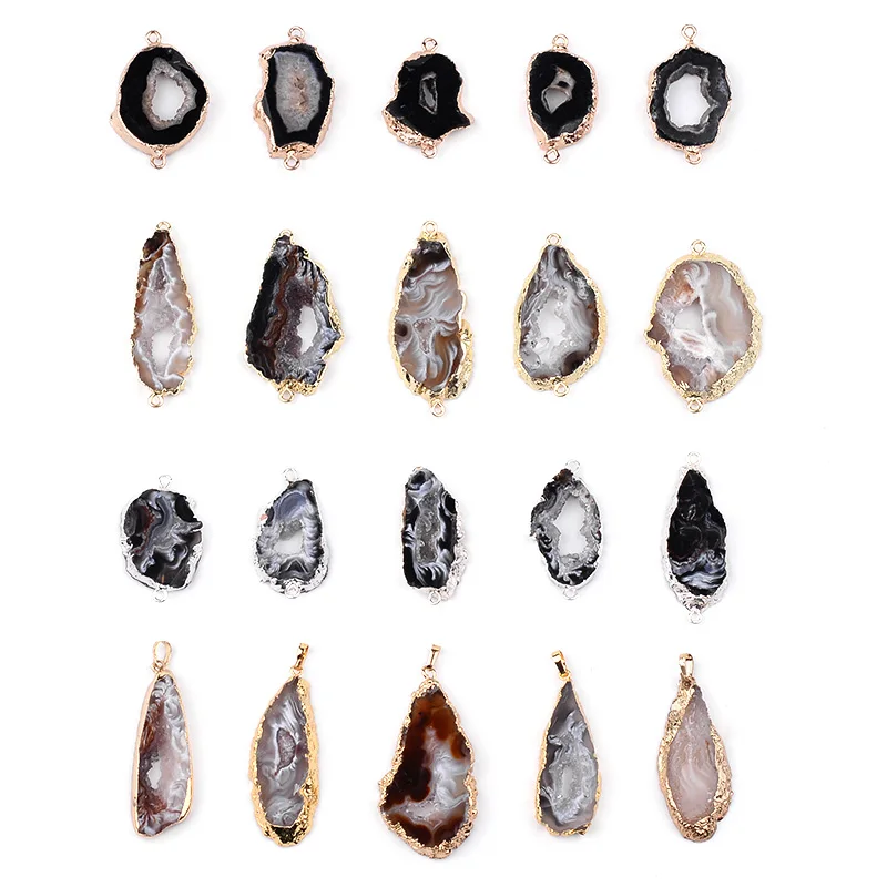 3 Pcs/pack Natural Geode Druzy Pendant Gold Silver Color Wrapped ...